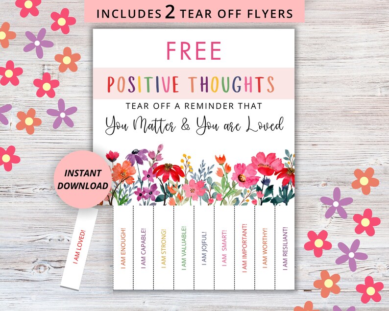 Positive Thoughts Tear off Flyer | I Am Affirmations Cards | Growth ...