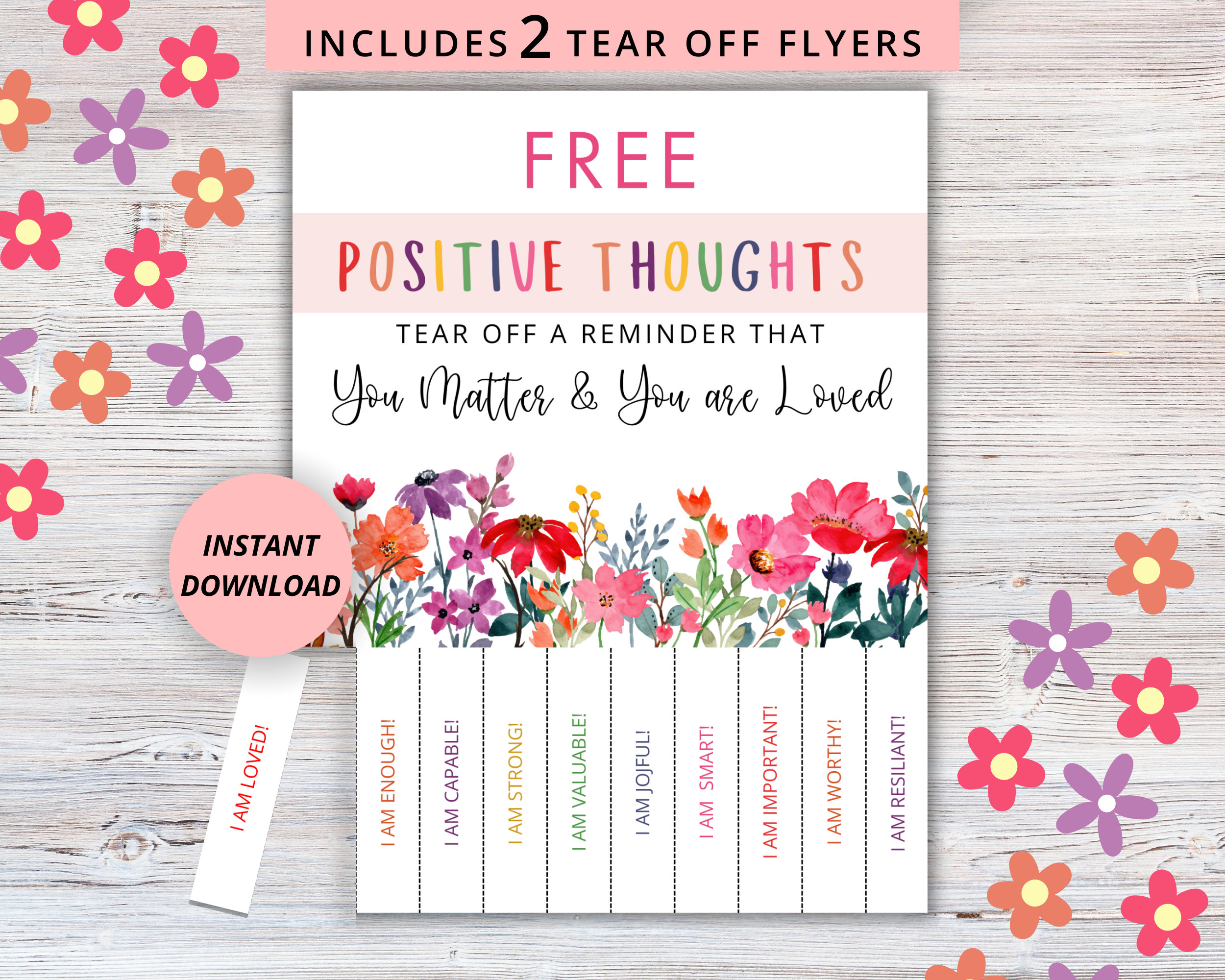 Positive Thoughts Tear off Flyer | I Am Affirmations Cards | Growth ...