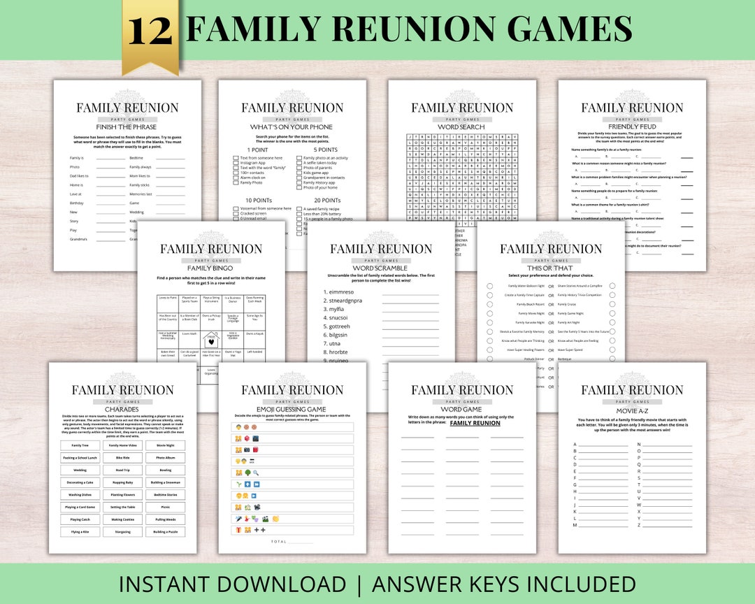 Family Reunion Games Bundle Instant Download Family Gathering ...