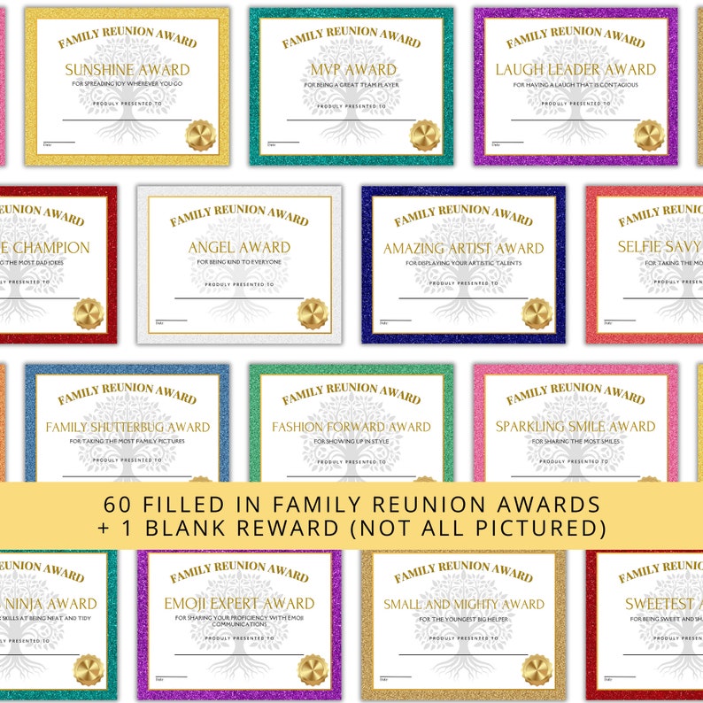 Family Reunion Awards, Printable Award Certificates to Use at Family ...