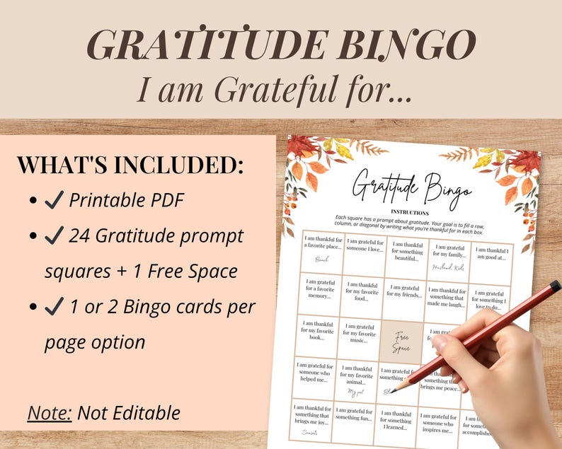 Gratitude Bingo | Thanksgiving Gratitude Game | I Am Thankful for ...