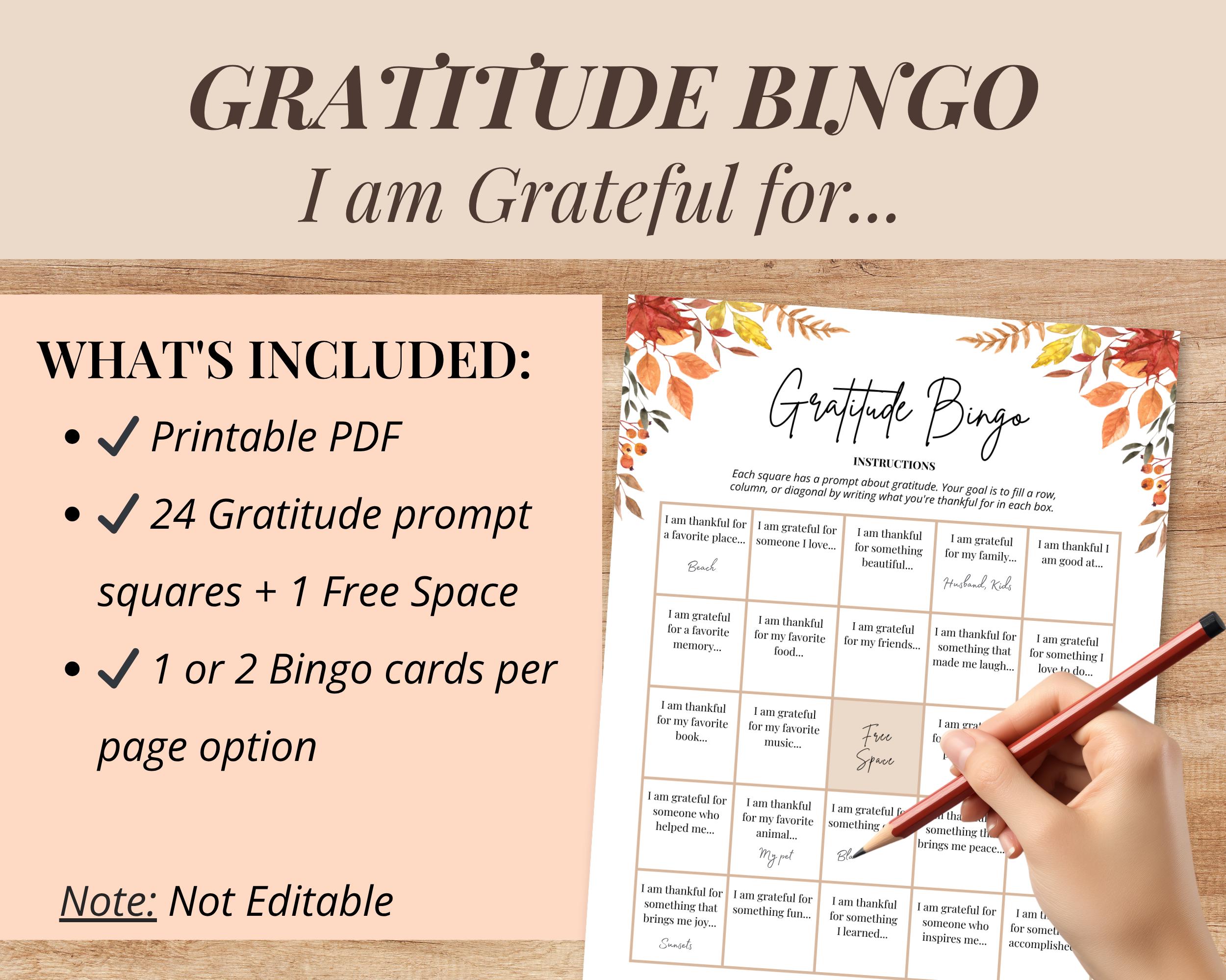 Gratitude Bingo | Thanksgiving Gratitude Game | I Am Thankful for ...