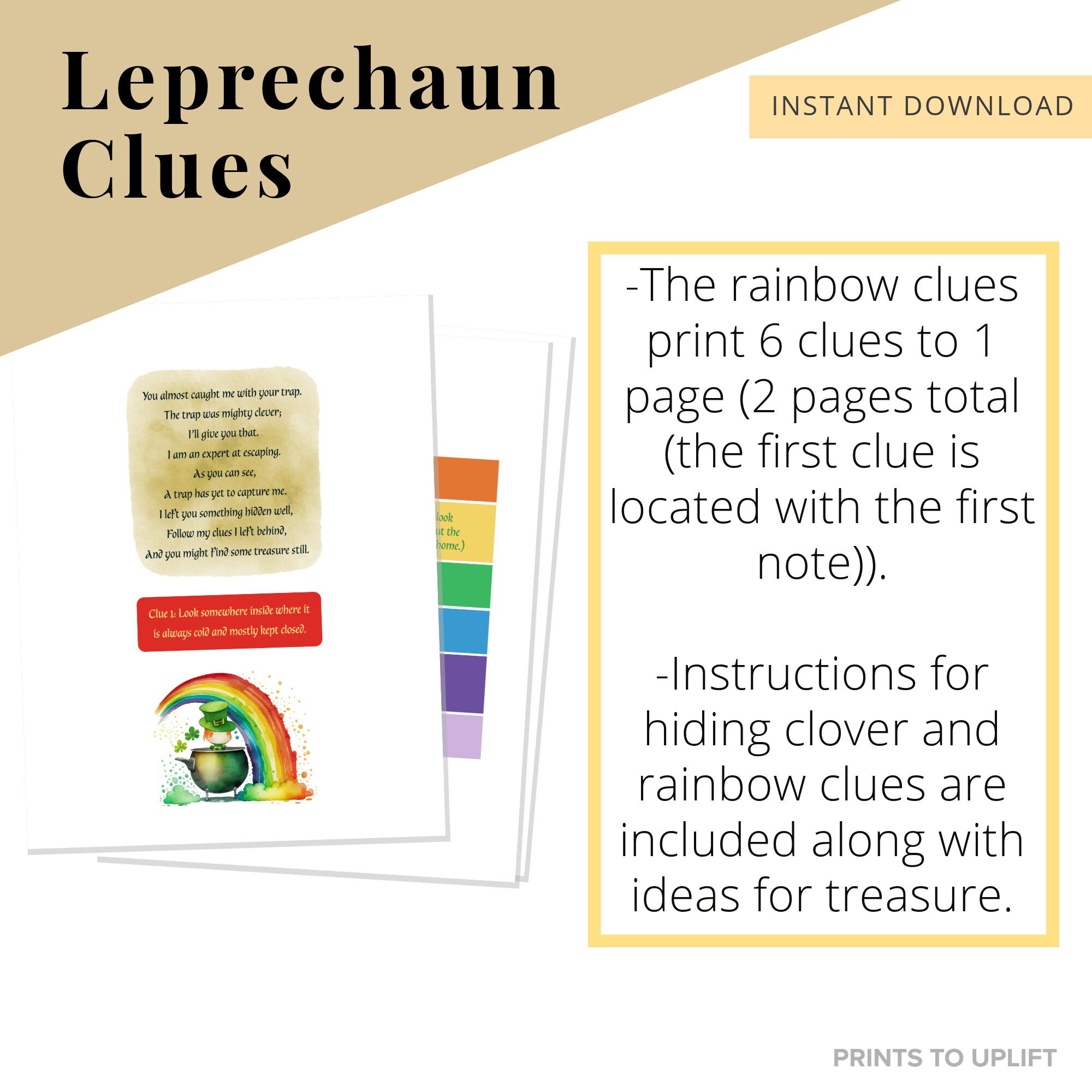 Leprechaun Clues Treasure Hunt Saint Patrick's Day Trap Clover Rainbow ...