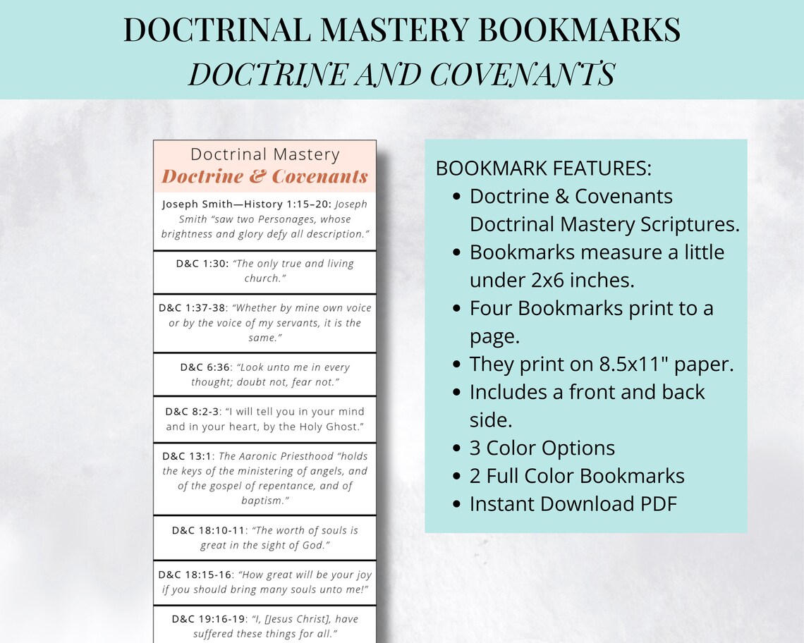 Doctrinal Mastery Doctrine and Covenants Bookmarks | Instant Download ...