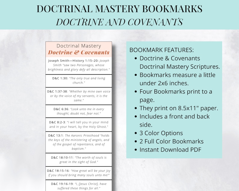 Doctrinal Mastery Doctrine and Covenants Bookmarks | Instant Download ...