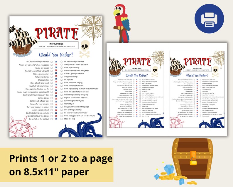 Pirate Would You Rather Printable Game | Party Icebreaker | Pirate ...