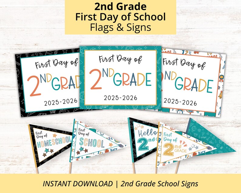 2nd Grade Back to School Flags and Signs | 2025 School Year | First Day ...