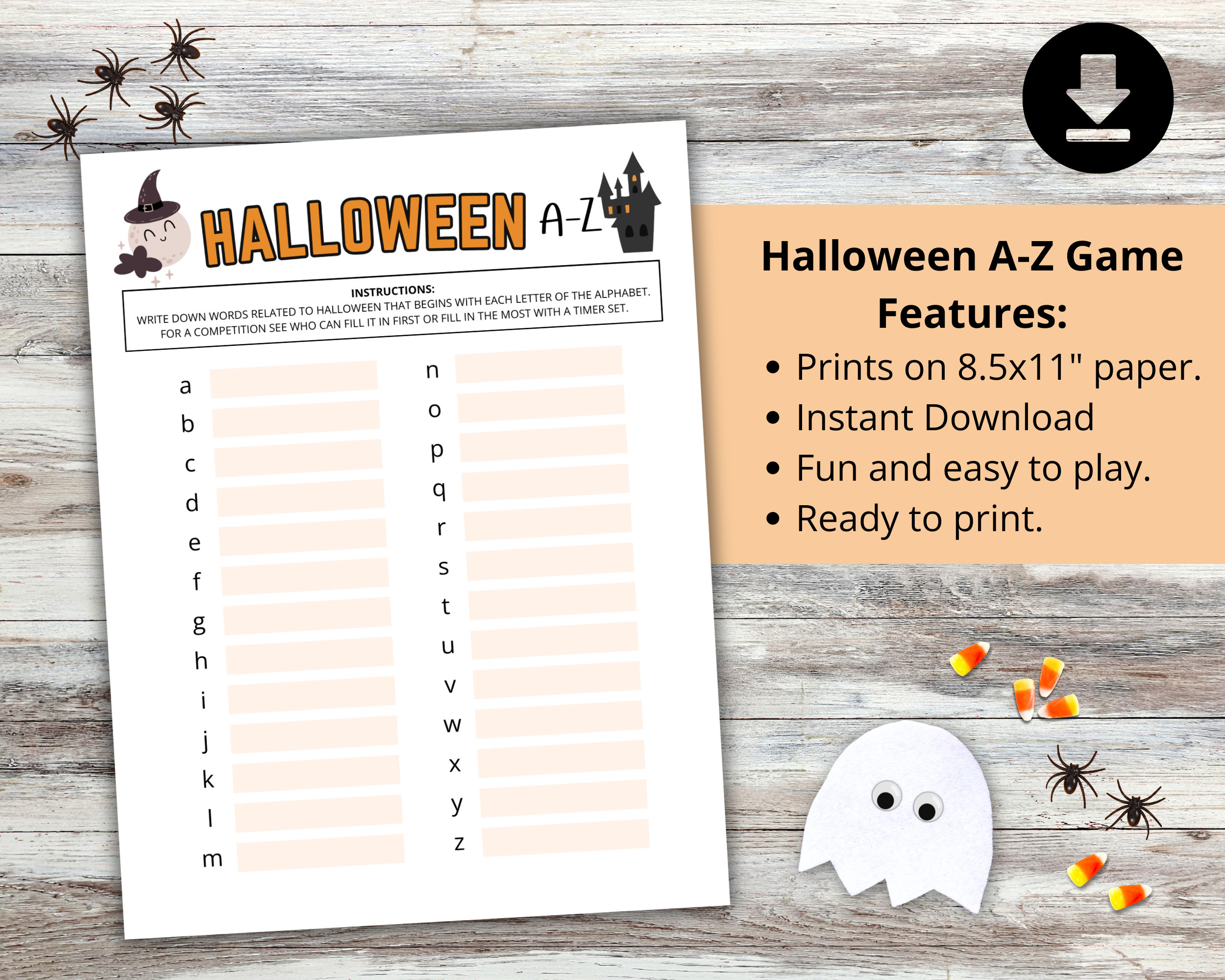 Halloween A-Z Game | Printable Halloween Activity | A-Z Race | for Kids ...