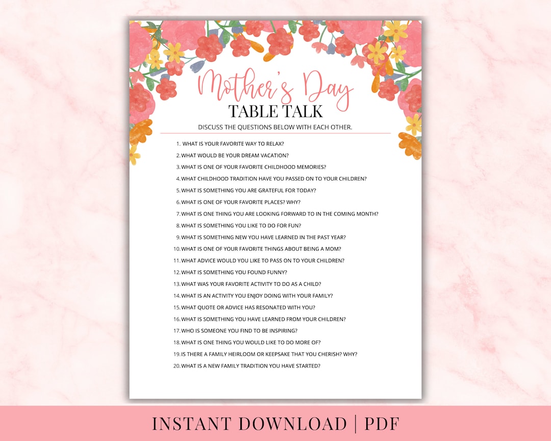 Mother's Day Table Talk | Conversation Starter | Get to Know Mom Mother ...