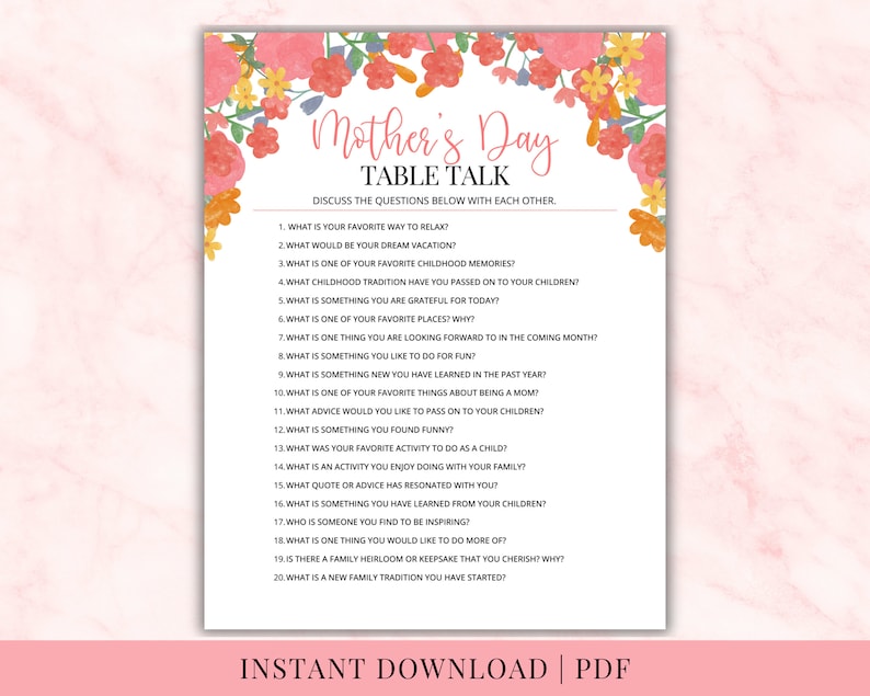 Mother's Day Table Talk | Conversation Starter | Get to Know Mom Mother ...