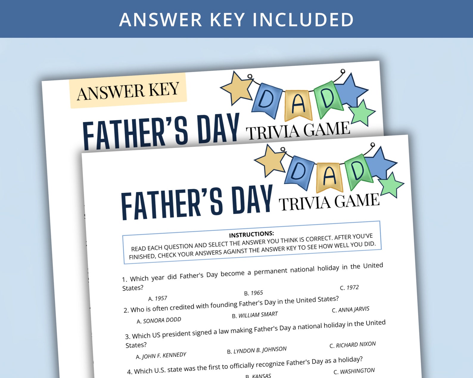 Father's Day Trivia Game | Dad's Day Printable | Quiz for Adults and ...