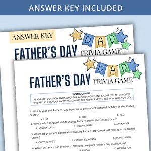 Father's Day Trivia Game | Dad's Day Printable | Quiz for Adults and ...