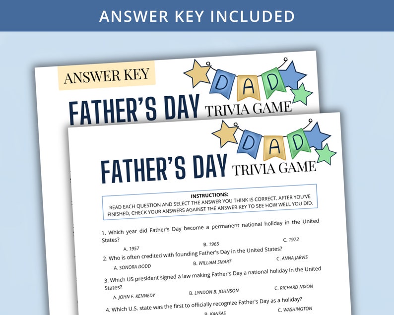 Father's Day Trivia Game | Dad's Day Printable | Quiz for Adults and ...