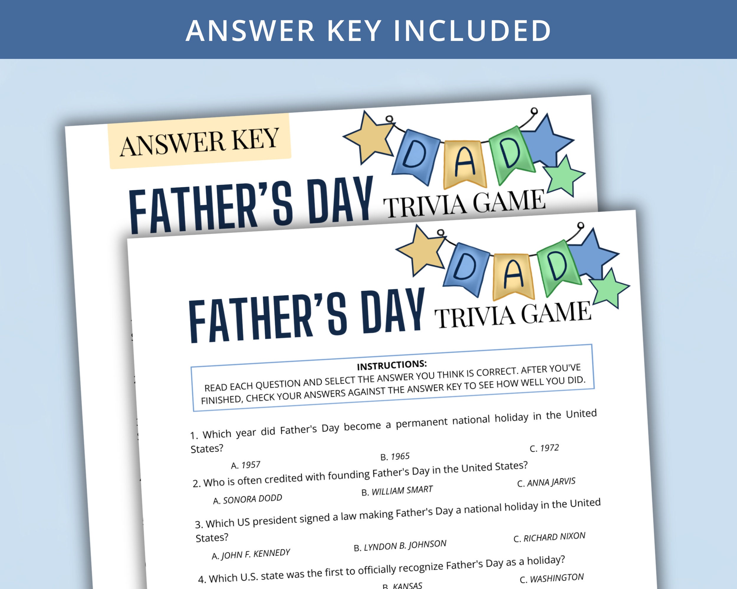 Father's Day Trivia Game | Dad's Day Printable | Quiz for Adults and ...