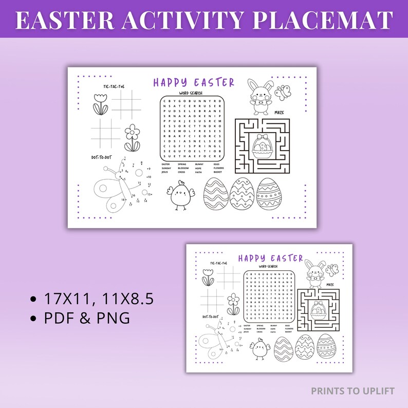 Easter Activity Mat, Printable, Includes Easter Bunny Maze, Dot to Dot ...