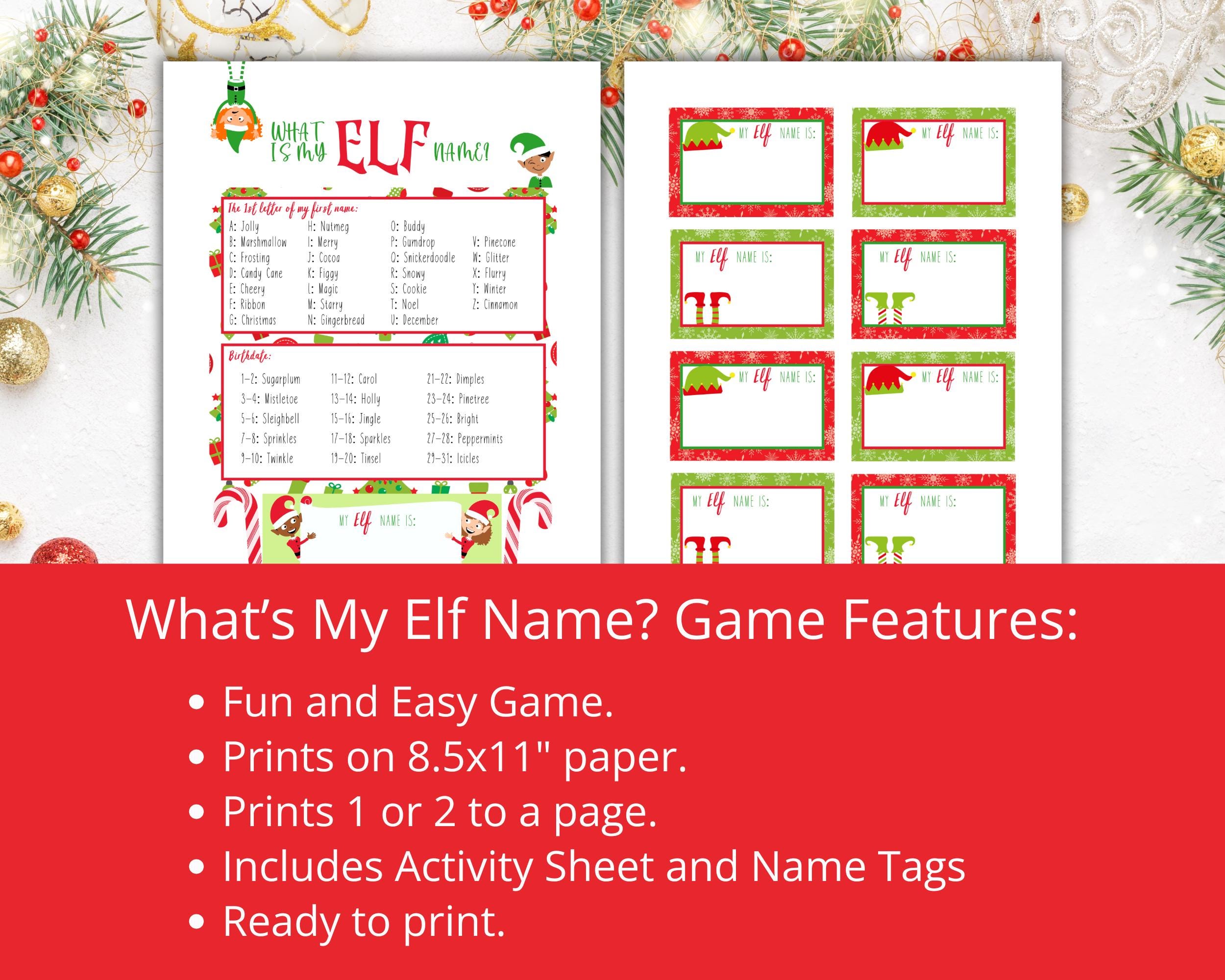 What's Your Elf Name | Christmas Elf Name Game | Elf Name Tags ...
