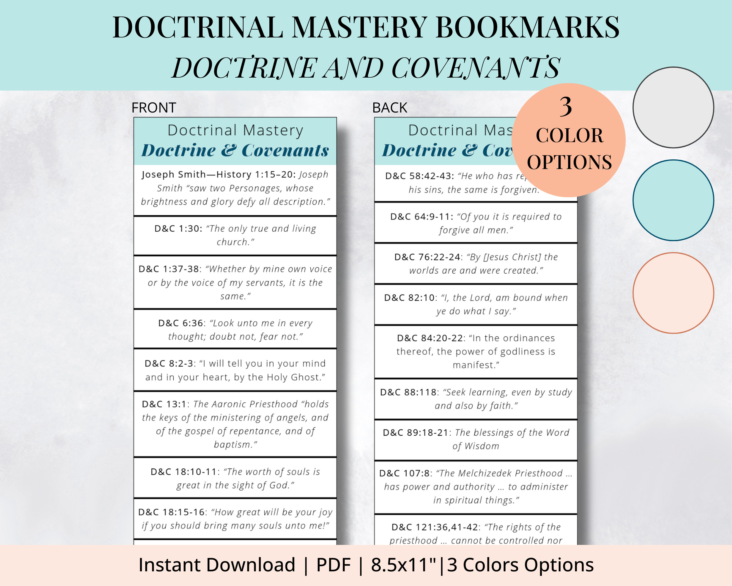 Doctrinal Mastery Doctrine and Covenants Bookmarks | Instant Download | LDS Youth | Seminary ...