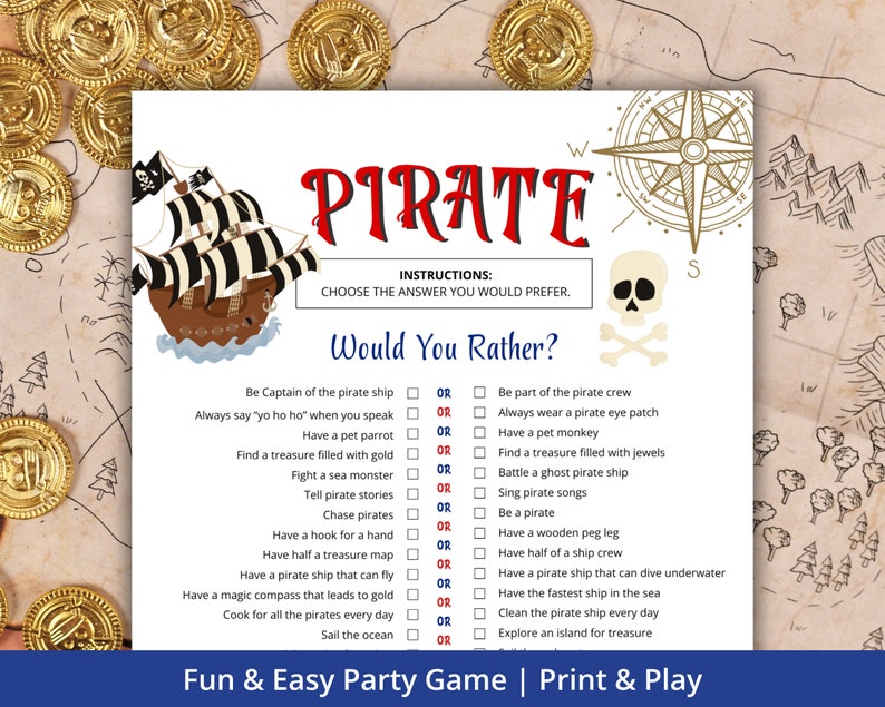 Pirate Would You Rather Printable Game | Party Icebreaker | Pirate ...