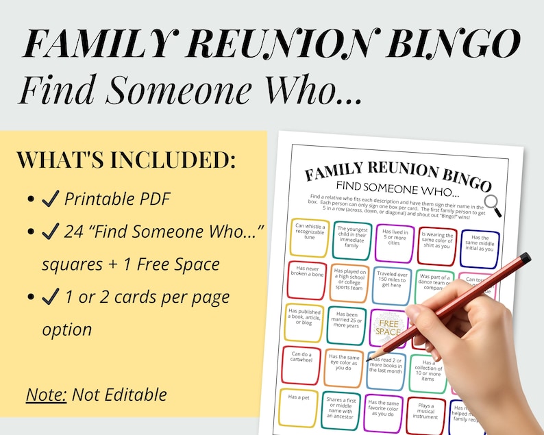 Family Reunion Bingo Printable | Find Someone Who | Family Reunion ...