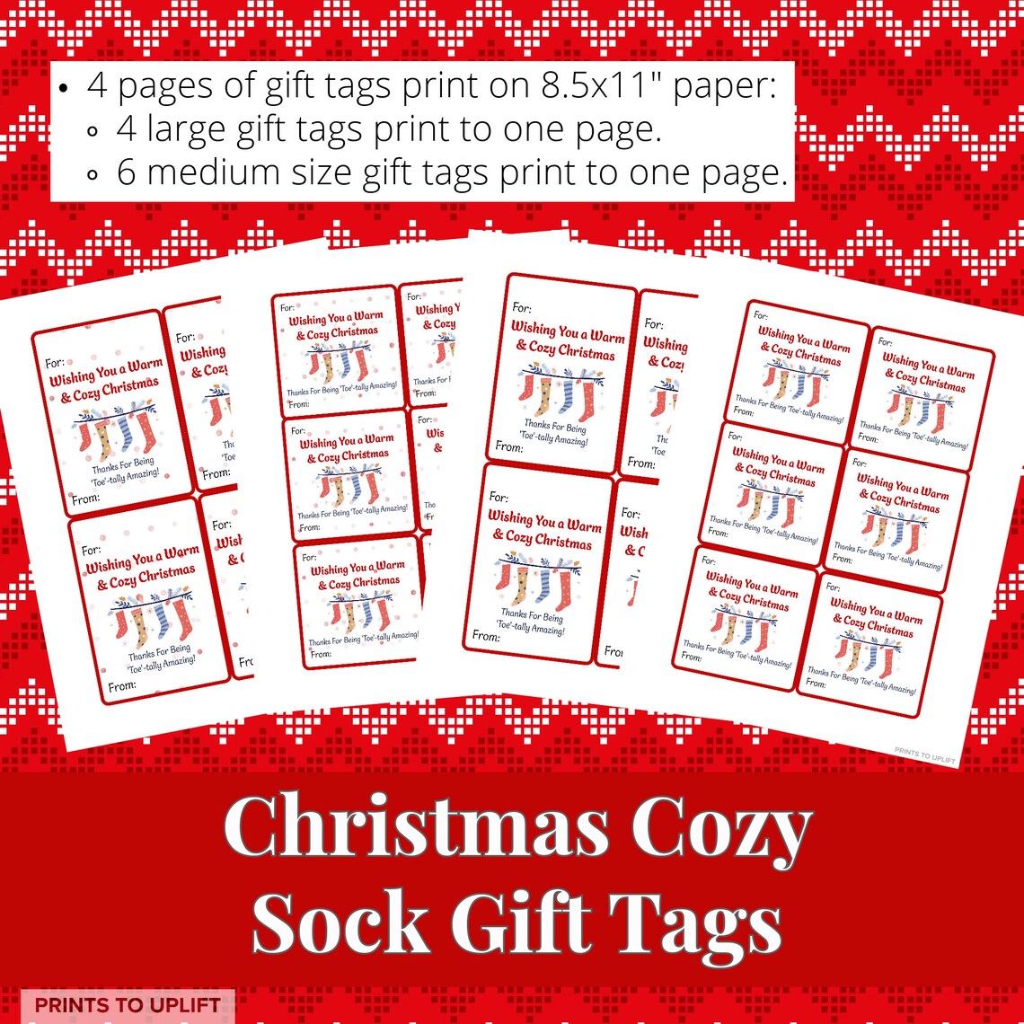 Christmas Cozy Sock Gift Tags, Printable, Great Gift for Teachers ...