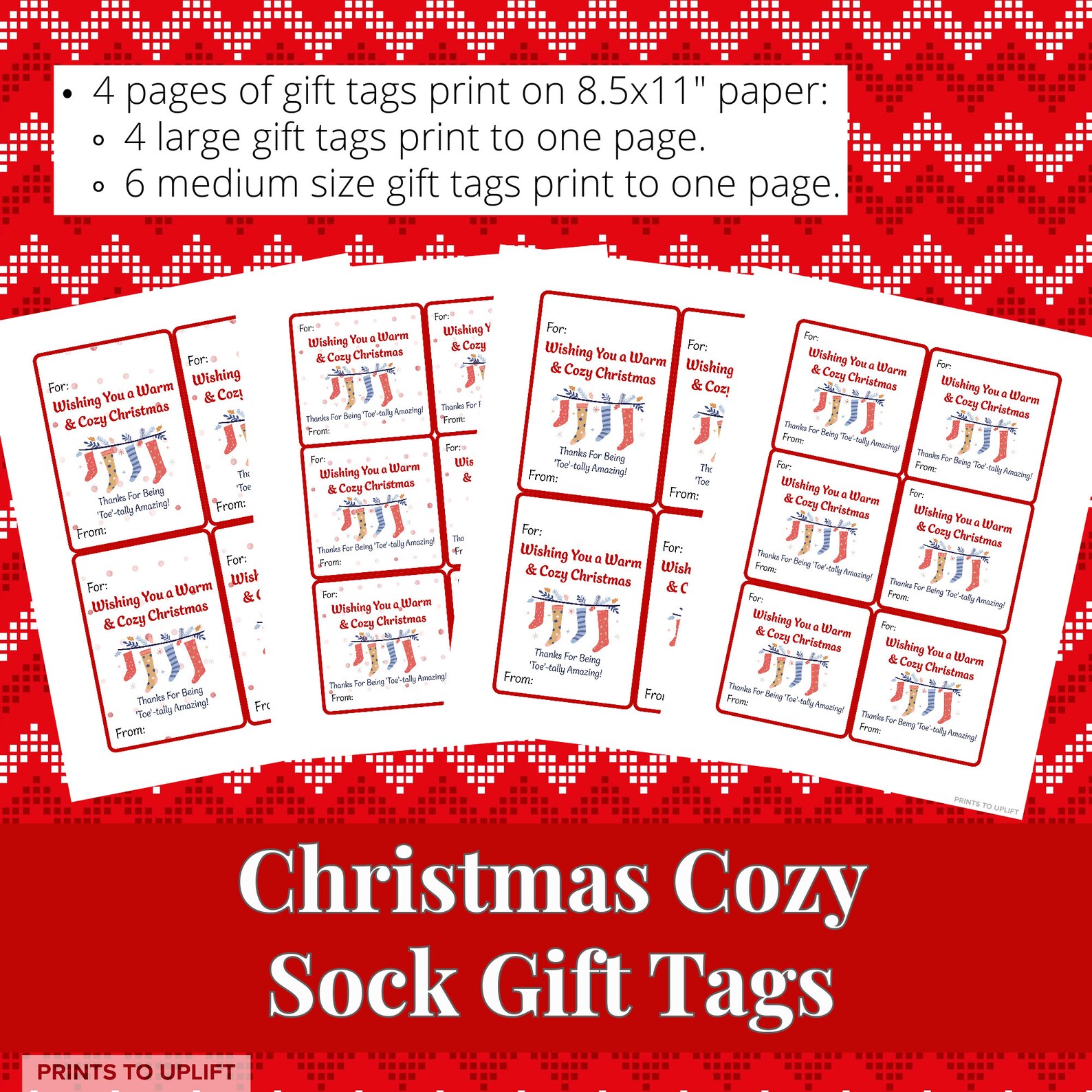 Christmas Cozy Sock Gift Tags, Printable, Great Gift for Teachers ...