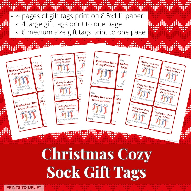 Christmas Cozy Sock Gift Tags, Printable, Great Gift for Teachers ...