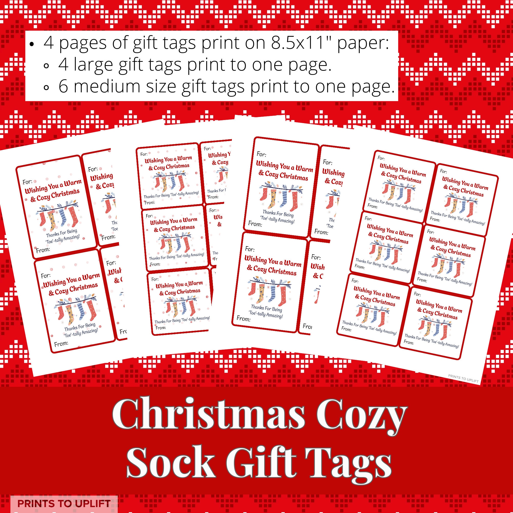Christmas Cozy Sock Gift Tags, Printable, Great Gift for Teachers ...