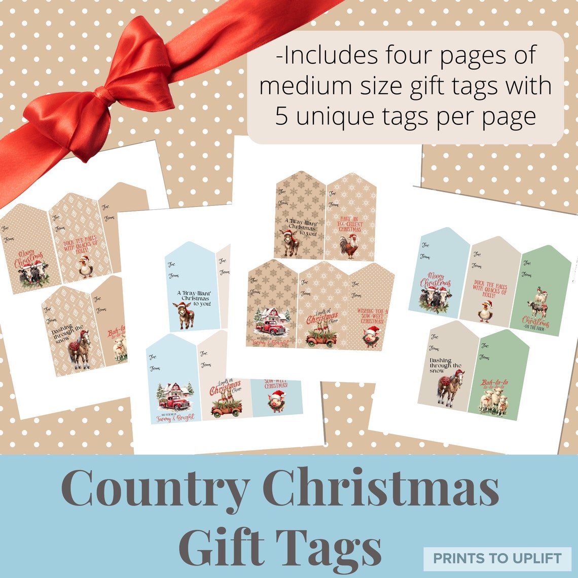 Country Christmas Gift Tags, Farm Animals, Barn, Printable, Instant ...
