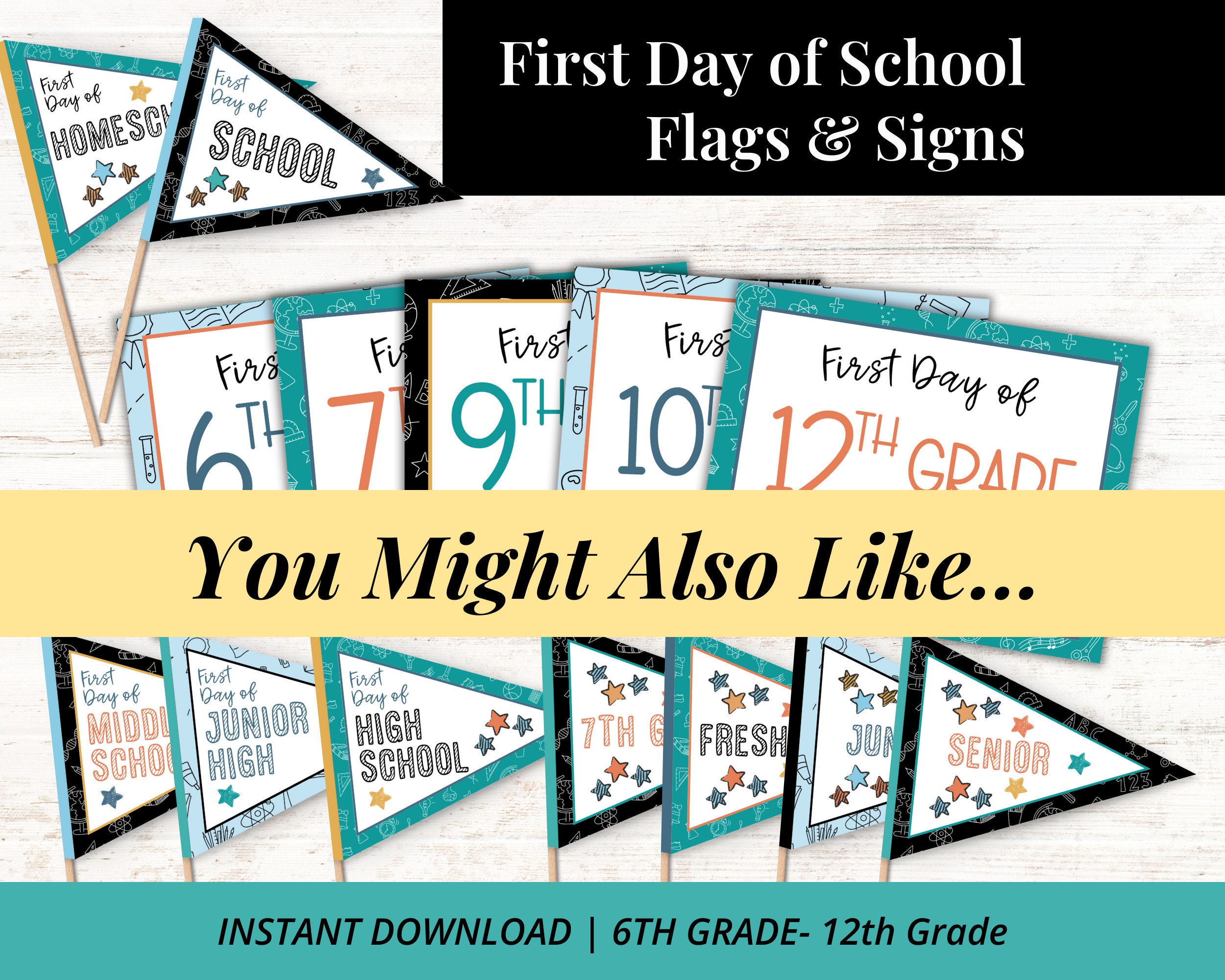 7th Grade Back to School Flags and Signs | 2024 School Year | First Day ...