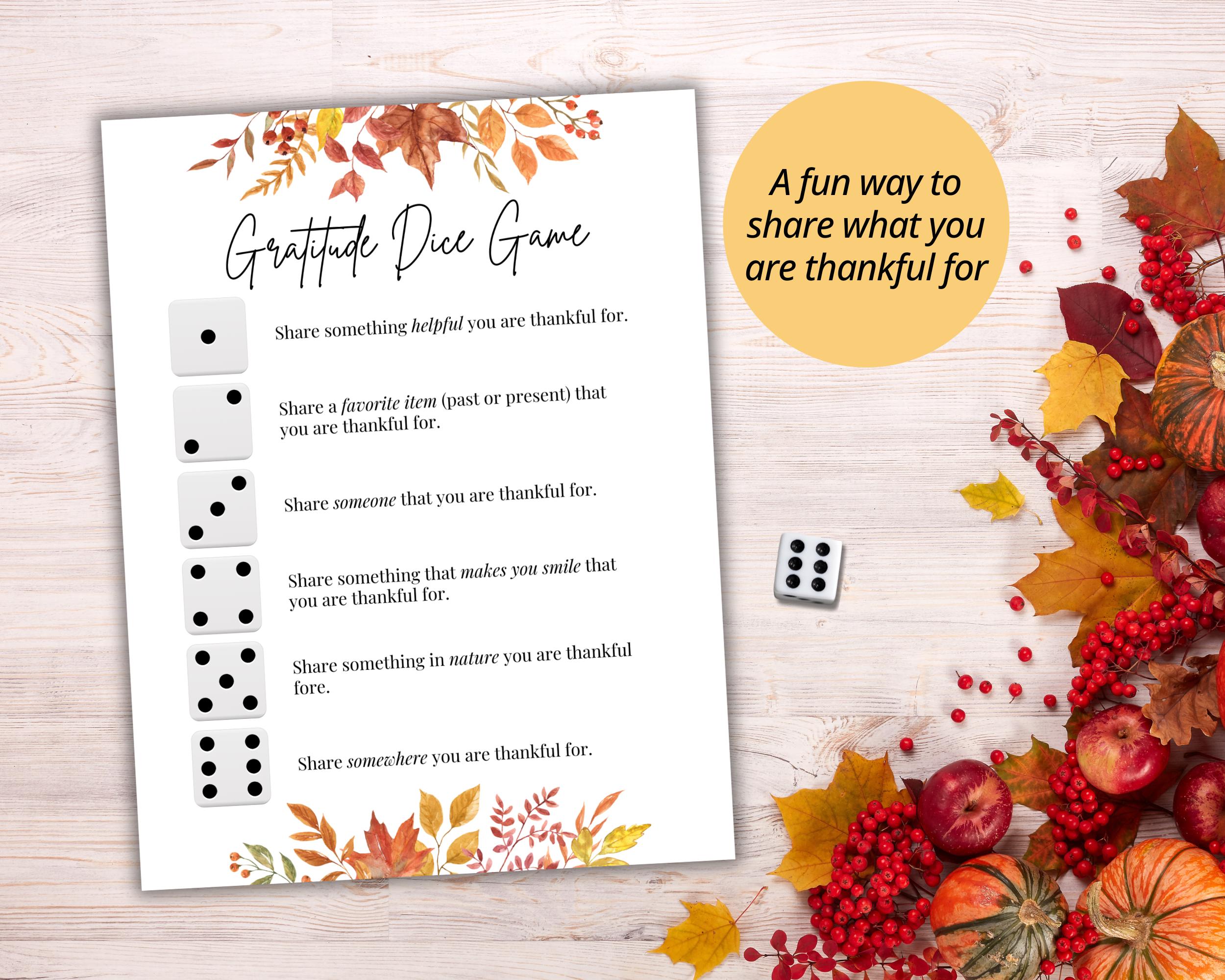 Thanksgiving Gratitude Dice Game | Printable Thanksgiving Game | Easy ...