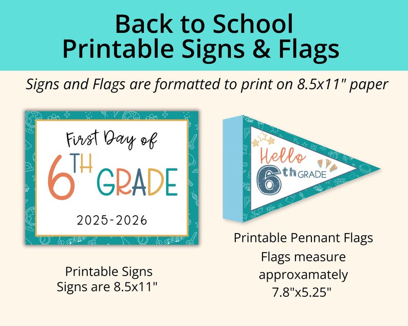 6th Grade Back to School Flags and Signs | 2025 School Year | First Day ...