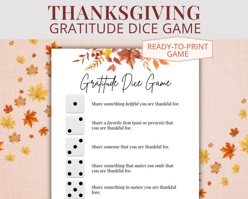 Thanksgiving Gratitude Dice Game | Printable Thanksgiving Game | Easy ...