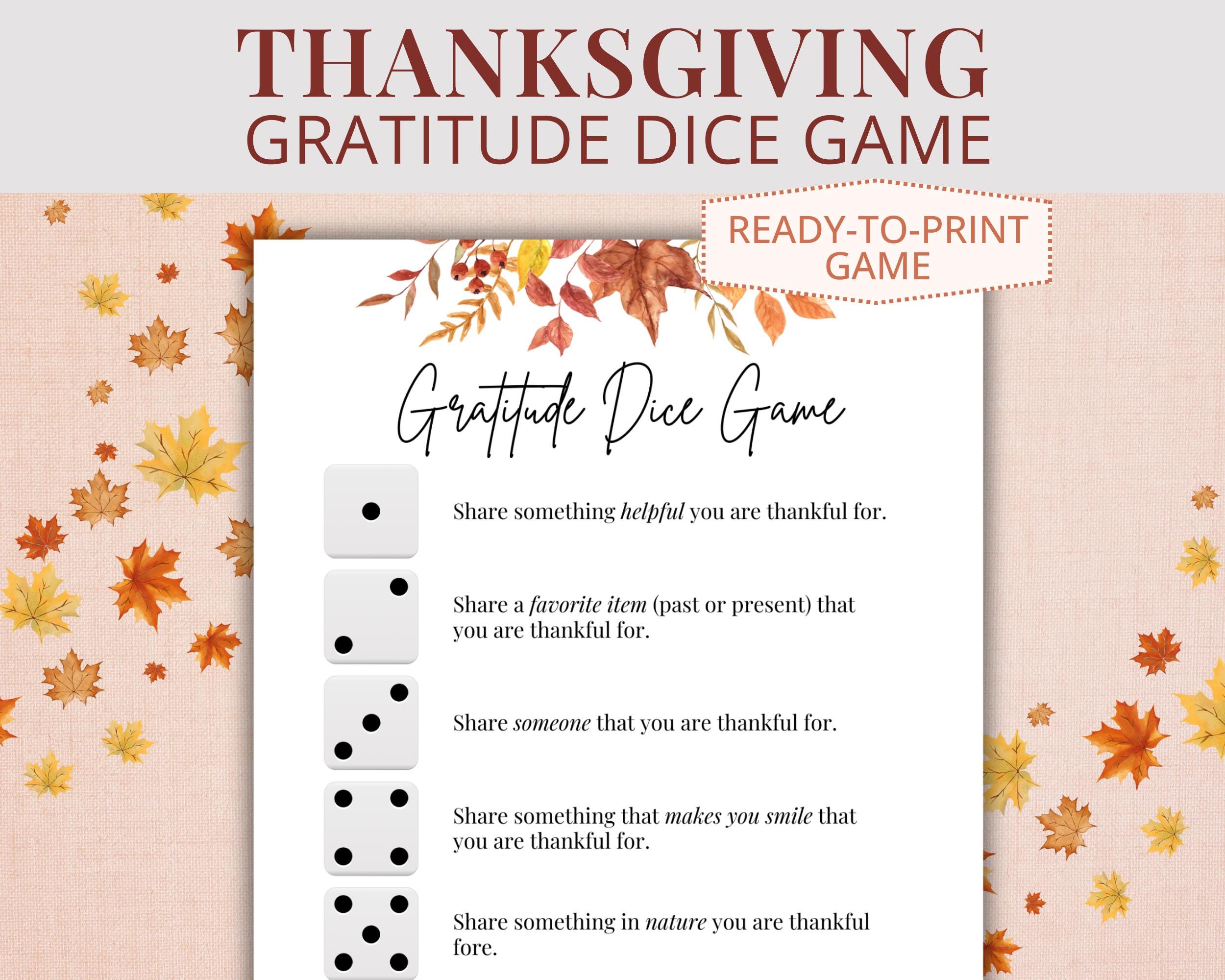 Thanksgiving Gratitude Dice Game | Printable Thanksgiving Game | Easy ...