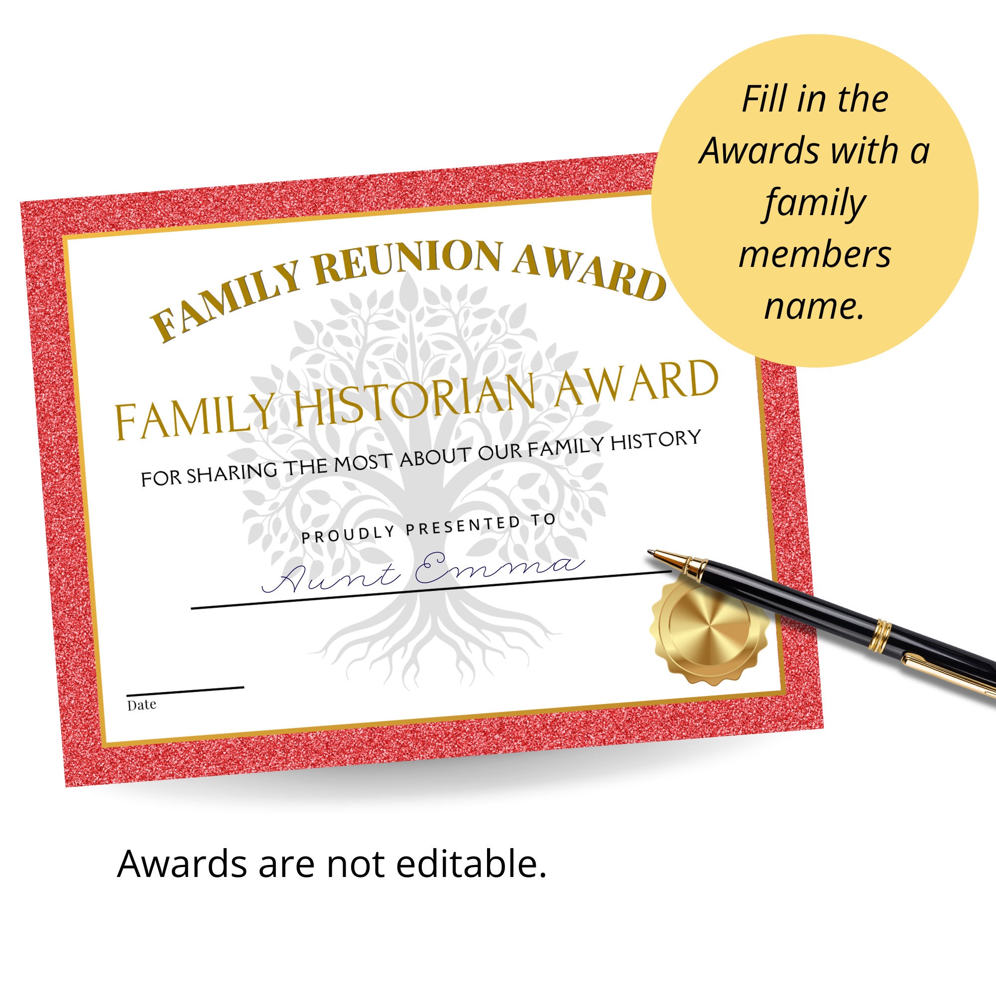 Family Reunion Awards, Printable Award Certificates to Use at Family ...