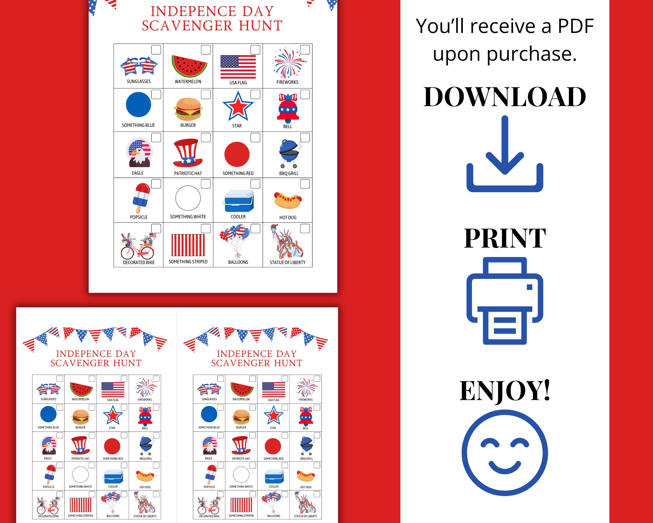 4th of July Scavenger Hunt Game | Independence Day Activity for Kids ...
