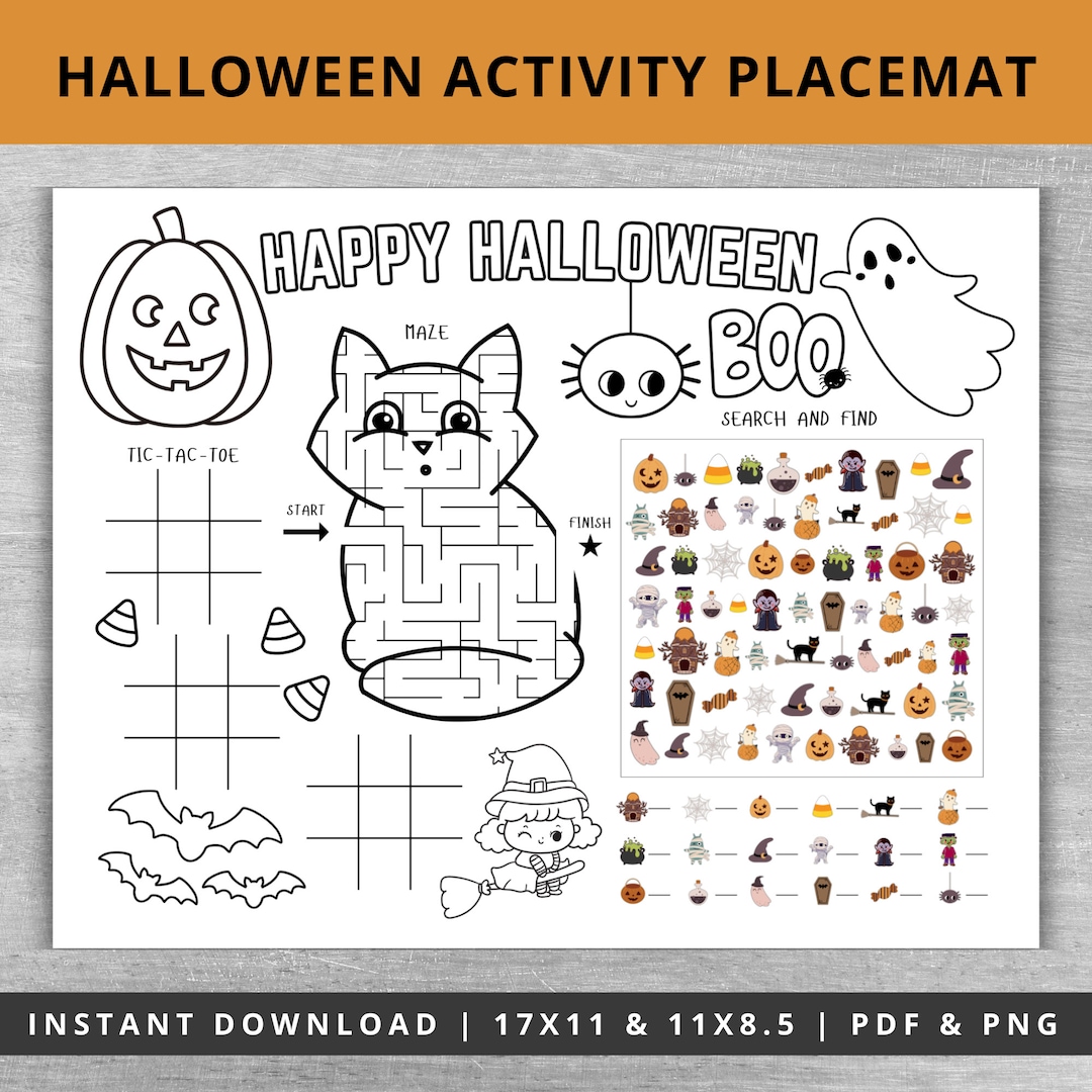 Halloween Coloring Activity Placemat | Halloween Printable for Kids ...