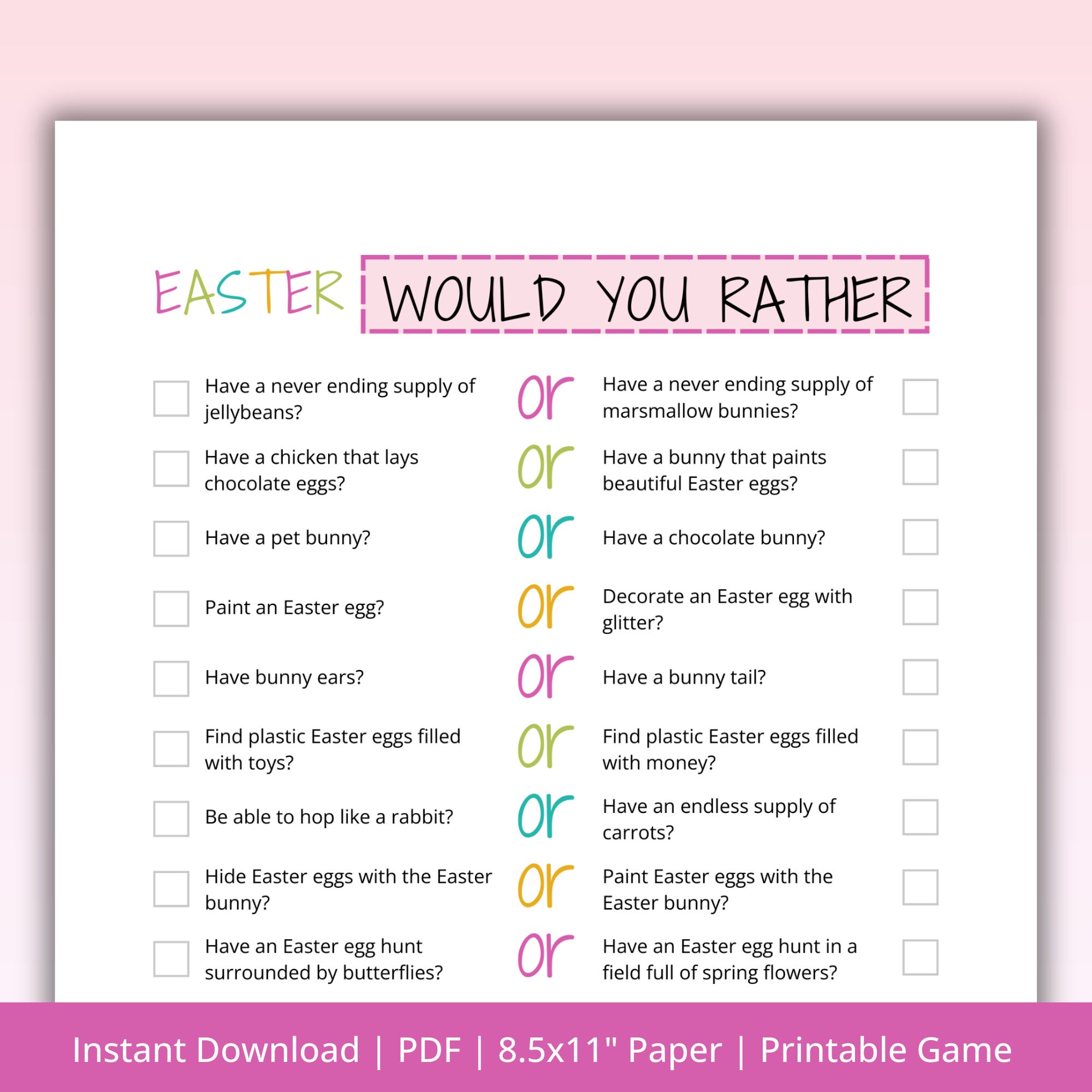 Easter Would You Rather Activity, Easy Easter Party Game, Fun Easter ...