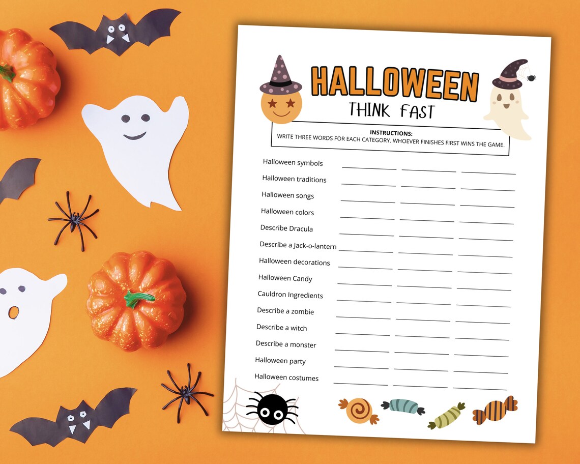 Halloween Think Fast Game | Printable Halloween Activity | Halloween ...