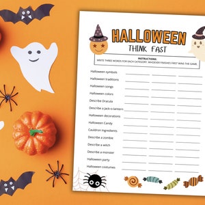 Halloween Think Fast Game | Printable Halloween Activity | Halloween ...