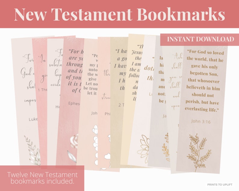 New Testament Bookmarks Instant Download Set of Twelve Front and Back ...