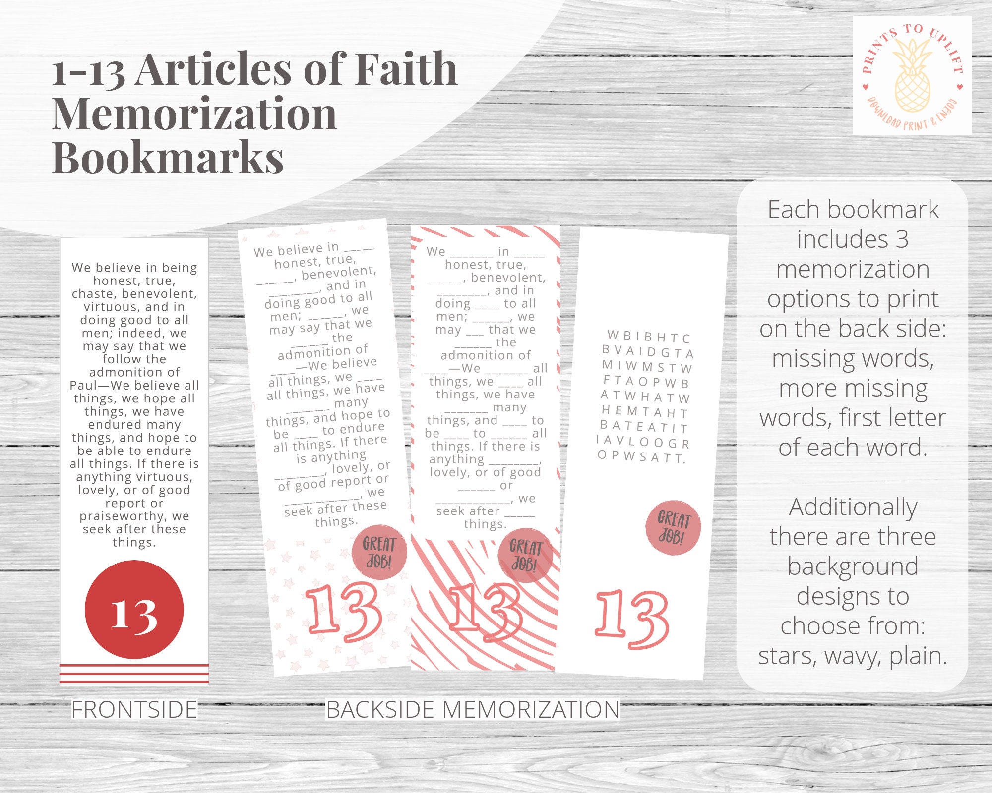 13 Articles of Faith Bookmarks Memorization Home Primary Families Kids ...