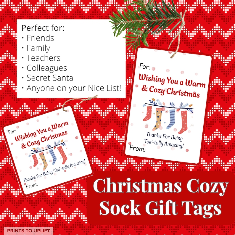 Christmas Cozy Sock Gift Tags, Printable, Great Gift for Teachers ...