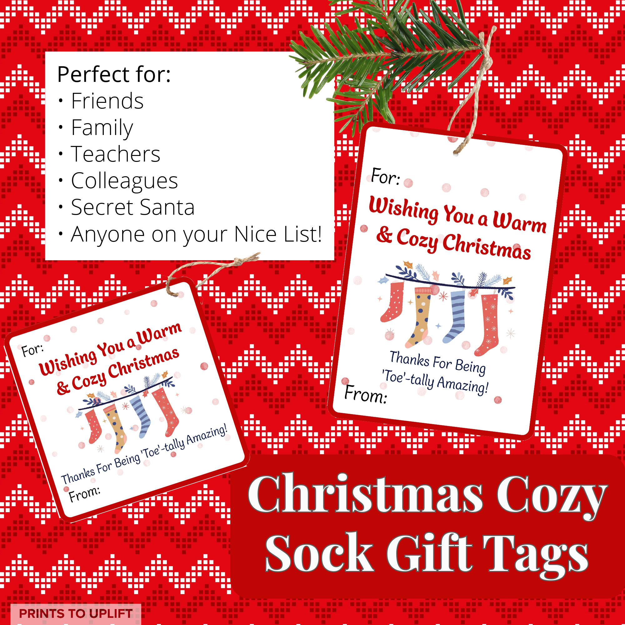 Christmas Cozy Sock Gift Tags, Printable, Great Gift for Teachers ...