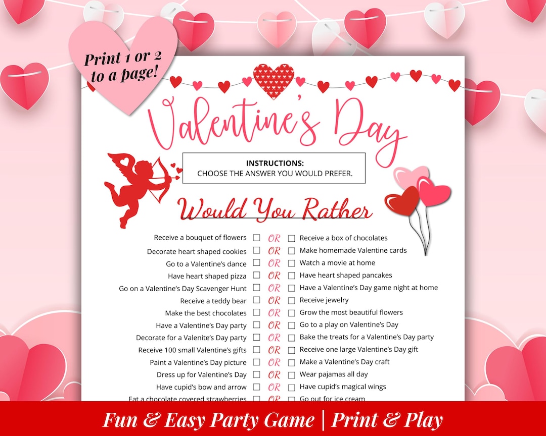Valentine's Would You Rather Game | Printable Valentine Game | Family ...