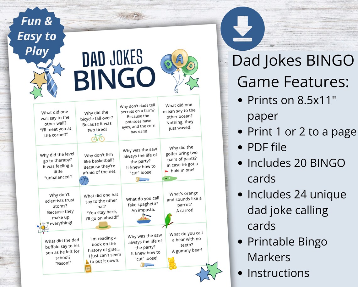 Dad BINGO | Father's Day, Family Reunion, Family Game Night | Dad Jokes ...