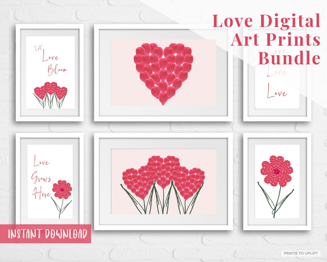 Love Digital Art Print Bundle Flowers Hearts Petals Blooms Grows ...