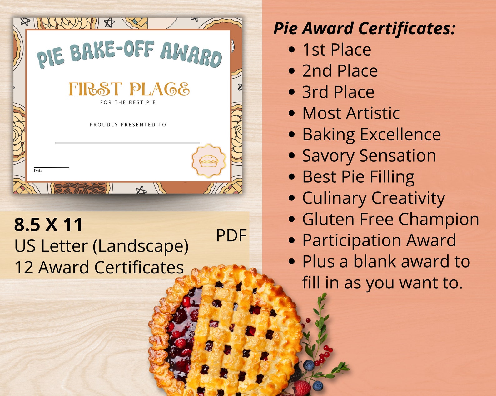 Pie Contest Bundle | Pie Baking Award Certificates | Pie Bake-off | Pie ...