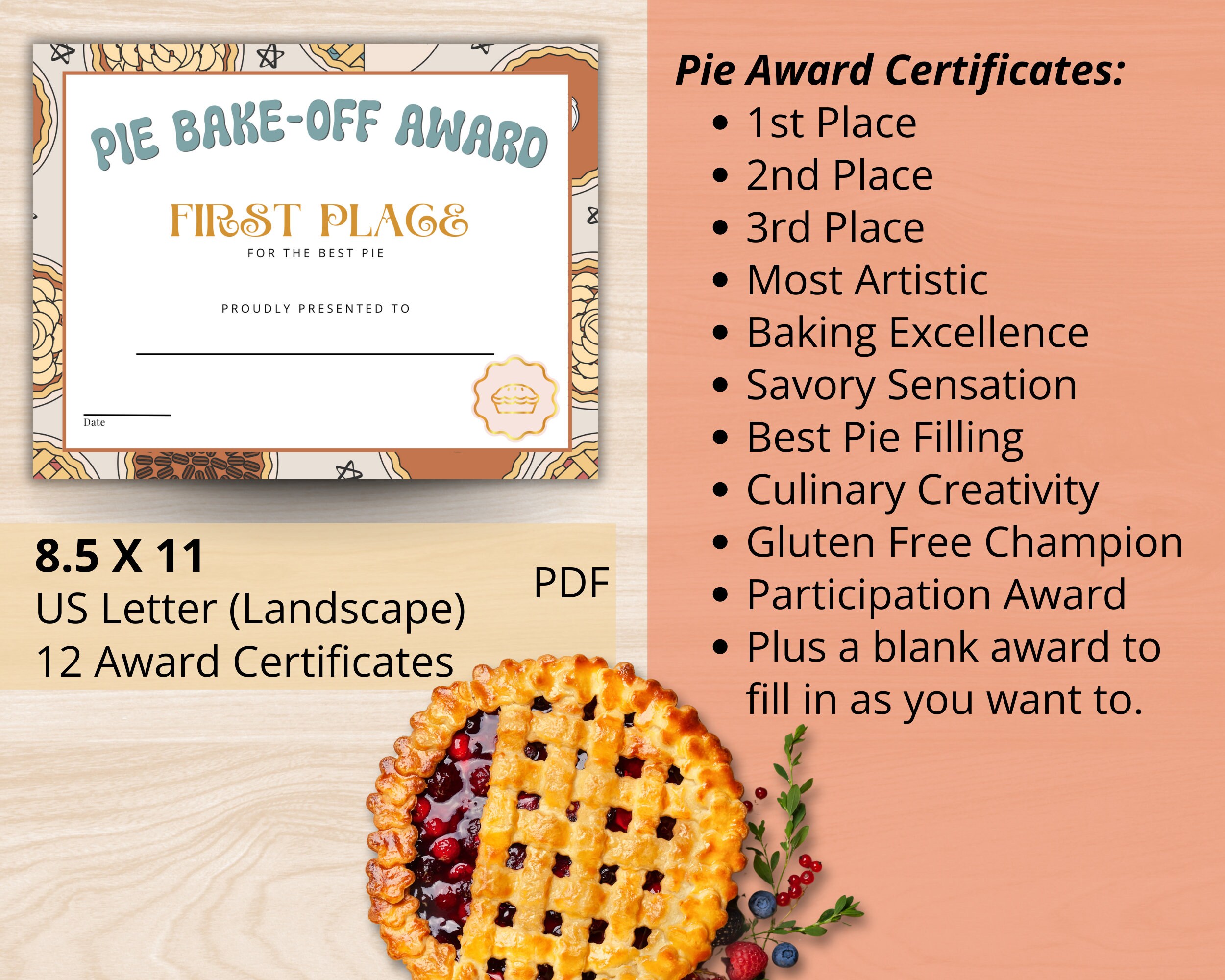 Pie Contest Bundle | Pie Baking Award Certificates | Pie Bake-off | Pie ...