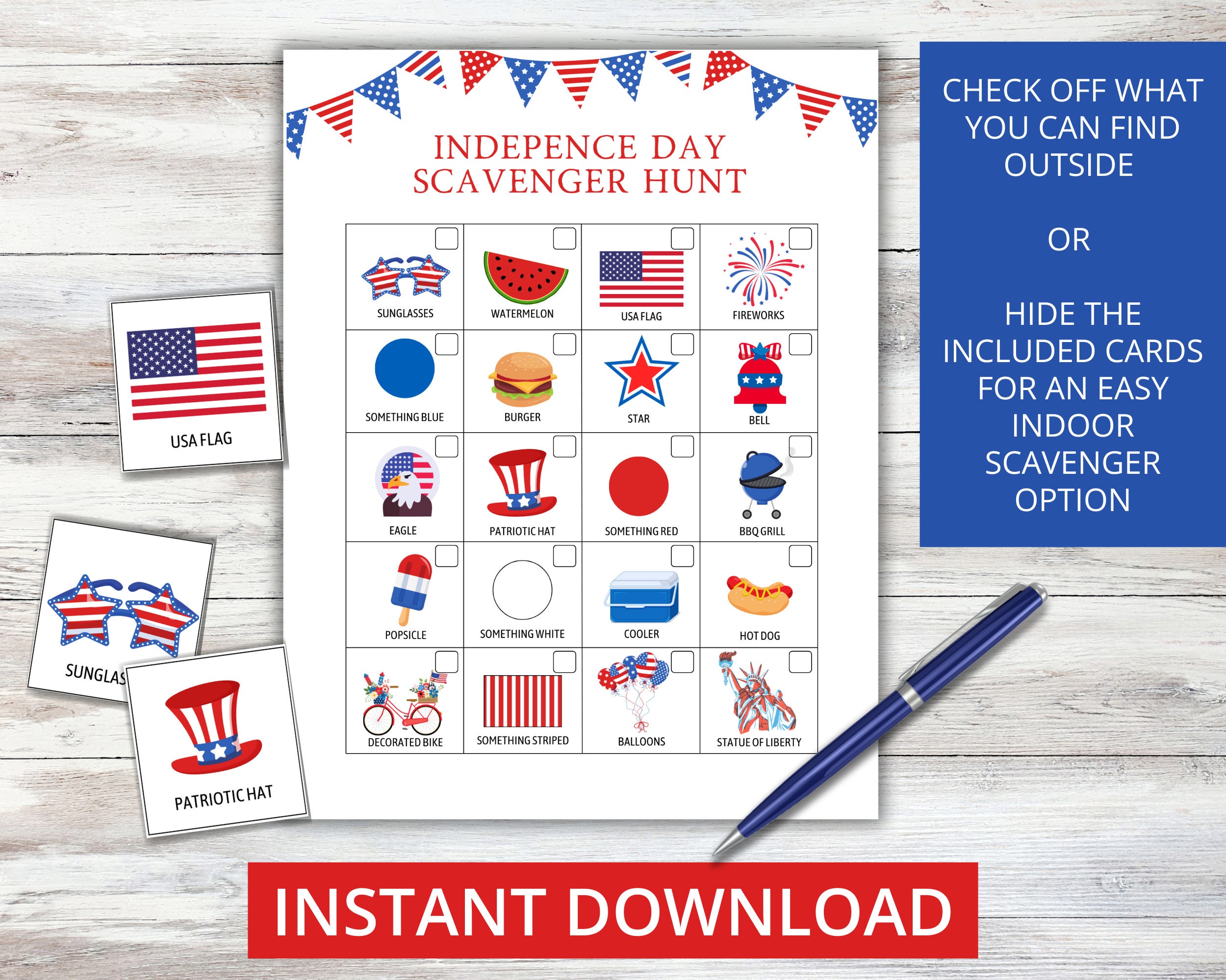 4th of July Scavenger Hunt Game | Independence Day Activity for Kids ...