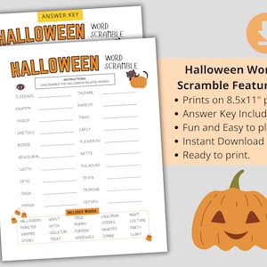 Halloween Word Scramble | Answer Key Included | Printable Halloween ...